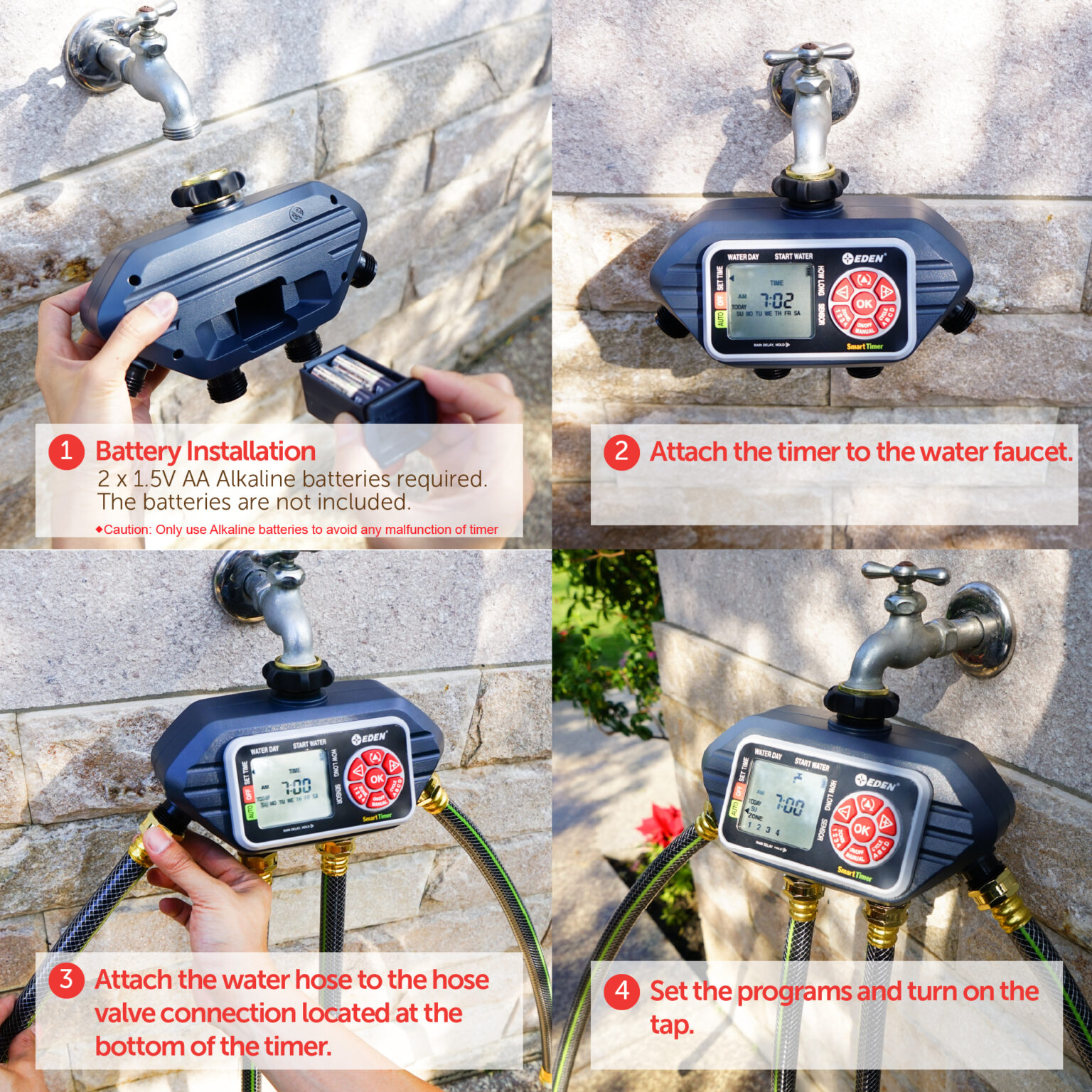 4-Zone Digital Programmable Water Timer - Eden Garden