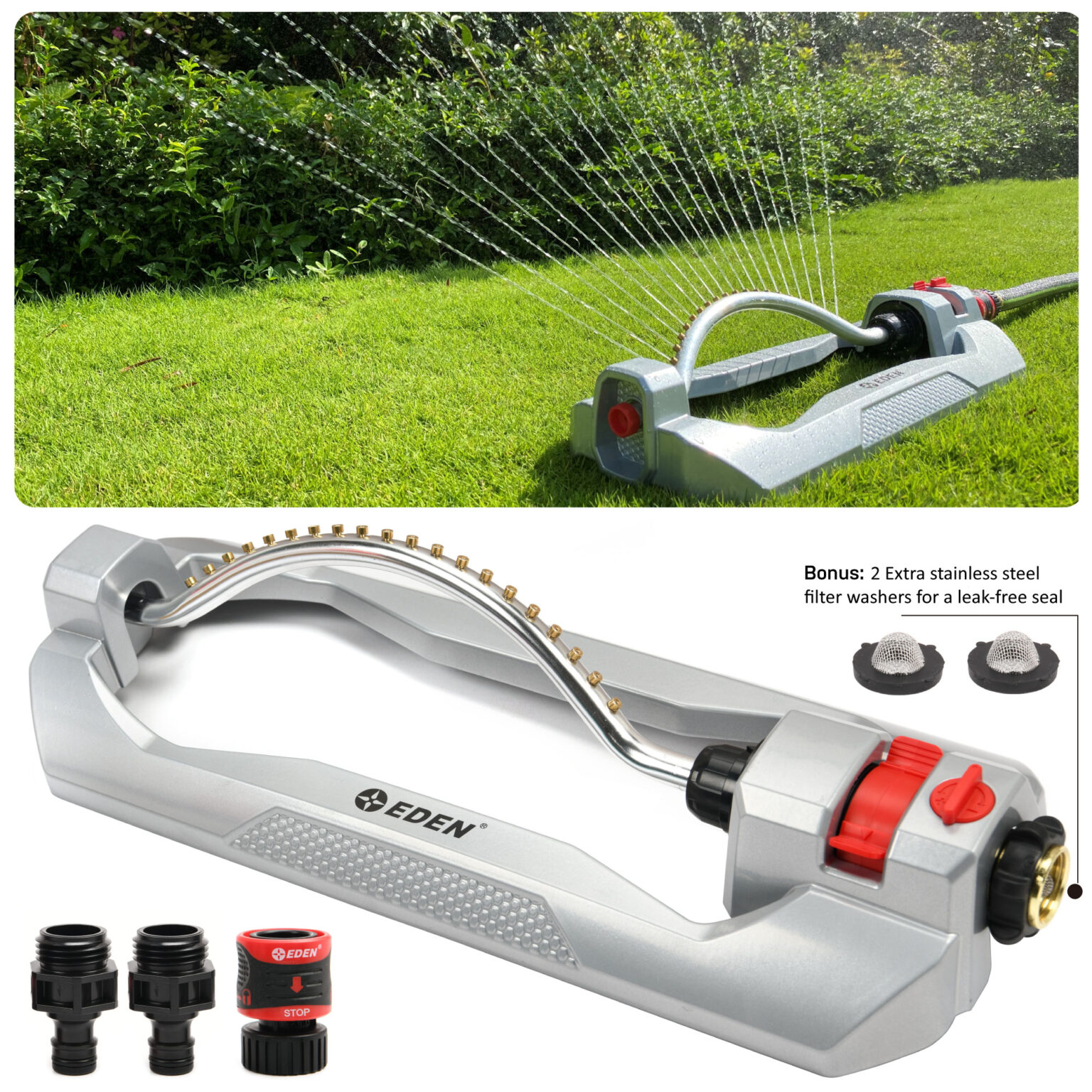 Metal 4,973 Sq. Ft. Turbo Oscillating Sprinkler Set - Eden Garden