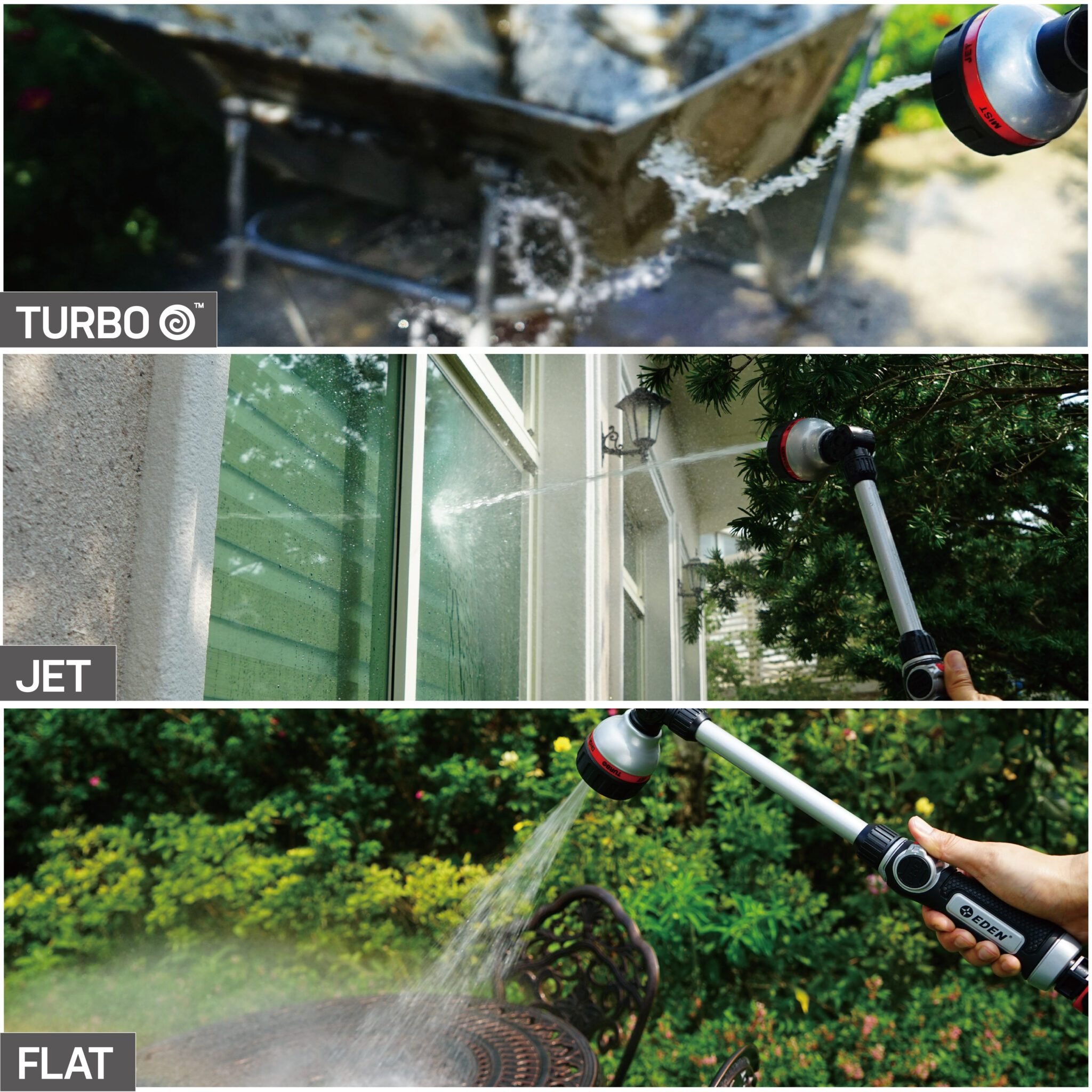 PRO Metal 6-Pattern 18” Thumb-Control Turbo Watering Wand - Eden Garden