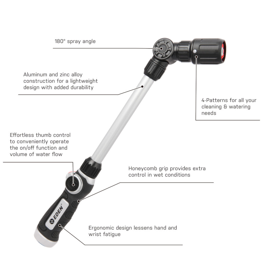 PRO Metal 4-Pattern 18” Thumb-Control Turbo Watering Wand - Eden Garden