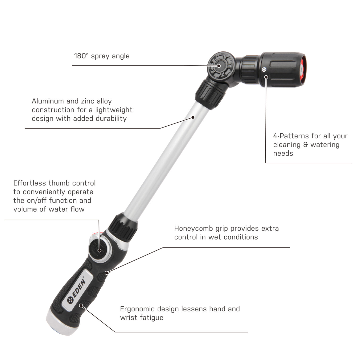 PRO Metal 4-Pattern 18” Thumb-Control Turbo Watering Wand - Eden Garden