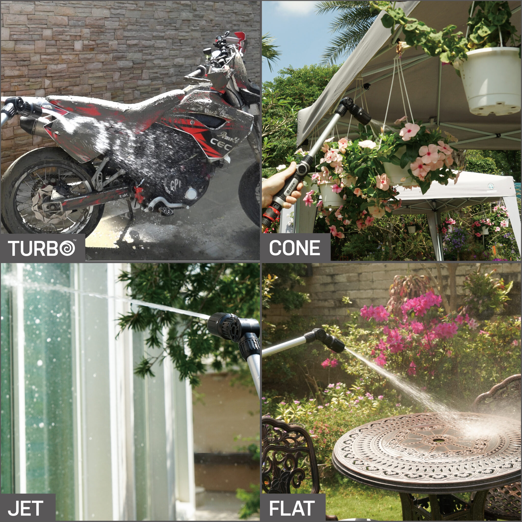 PRO Metal 4-Pattern 18” Thumb-Control Turbo Watering Wand - Eden Garden