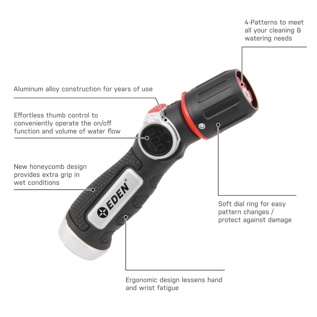 PRO Metal Thumb-Control Straight 4-Pattern Turbo Nozzle - Eden Garden