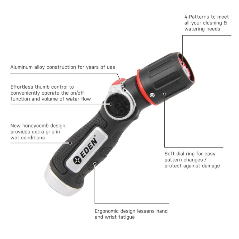 PRO Metal Thumb-Control Straight 4-Pattern Turbo Nozzle - Eden Garden