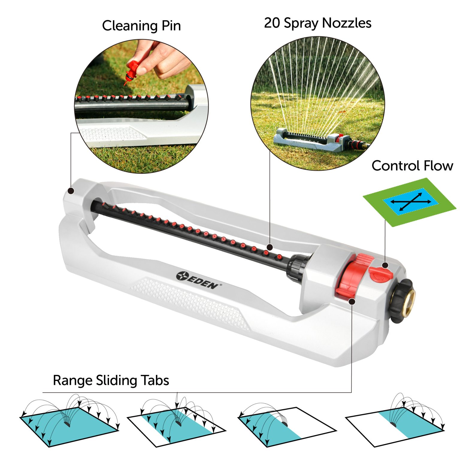 Metal 2-Way 20-Nozzle Oscillating Sprinkler - Eden Garden