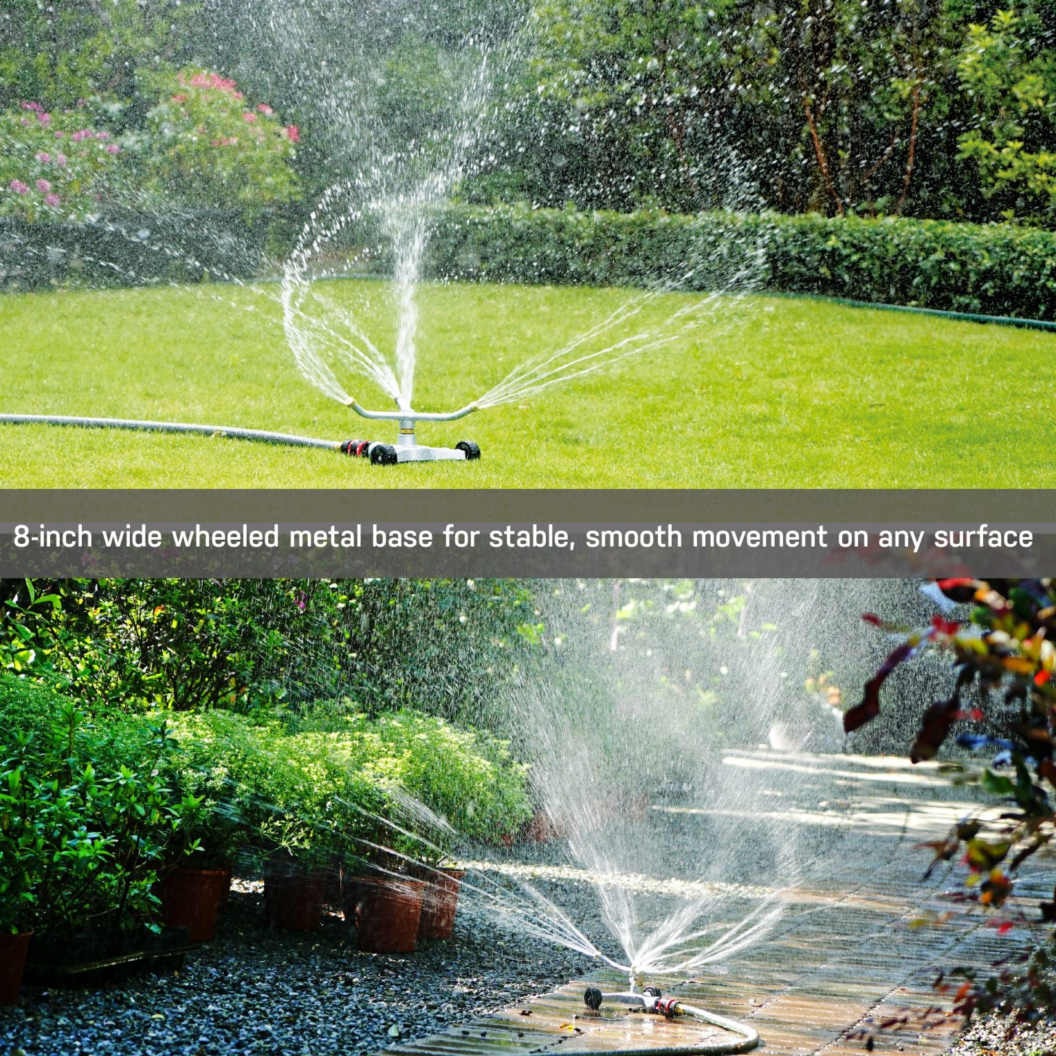 Metal 3-Arm Revolving Sprinkler on Wheel Base - Eden Garden