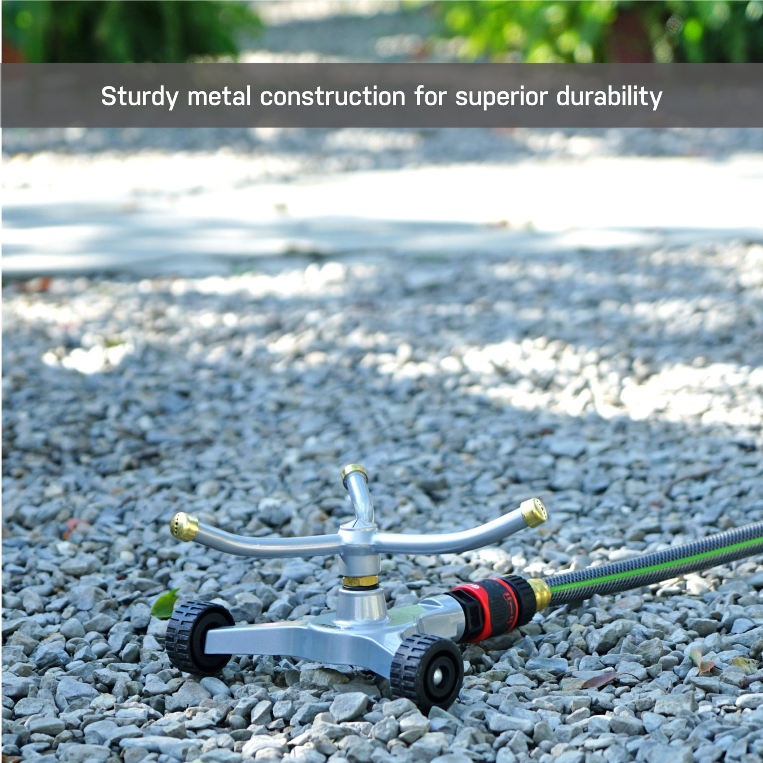 Metal 3-Arm Revolving Sprinkler on Wheel Base - Eden Garden
