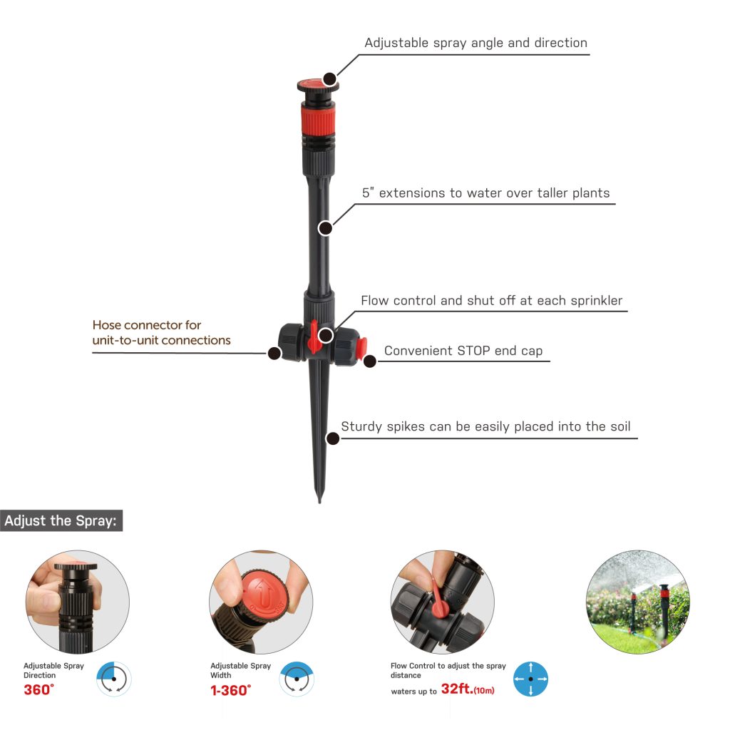 Hose Hanger with Multi-Adjustable Garden Sprinkler - Eden Garden